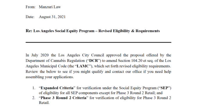 Los Angeles Social Equity Program Revised Eligibility & Requirements